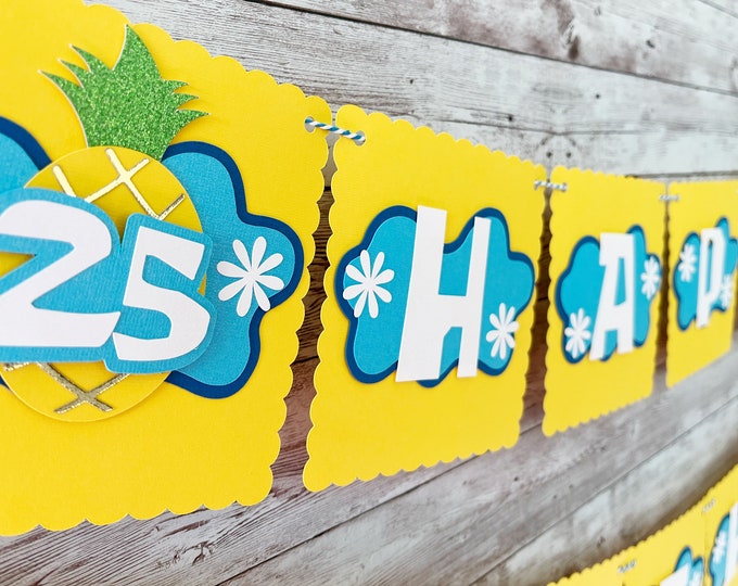 Tropical Happy Birthday Banner, Pineapple Tropical Party Decorations - Etsy