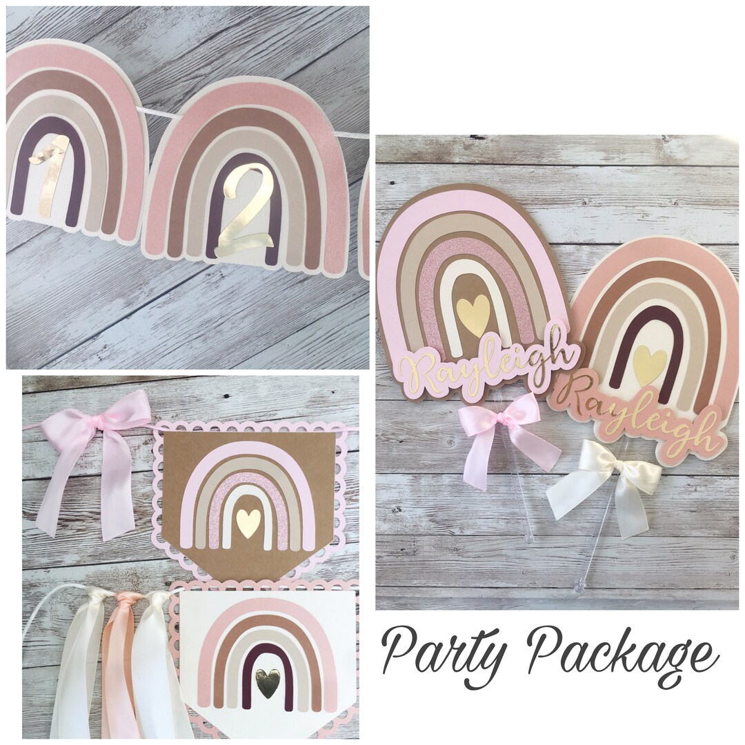 Boho Rainbow 1st Birthday Party Package Muted Rainbow High - Etsy
