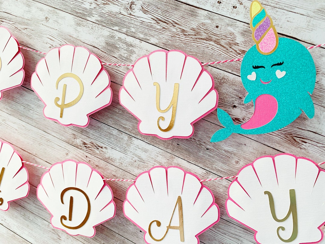 Narwhal Birthday Banner: Glitter Under the Sea Party Decorations - Etsy