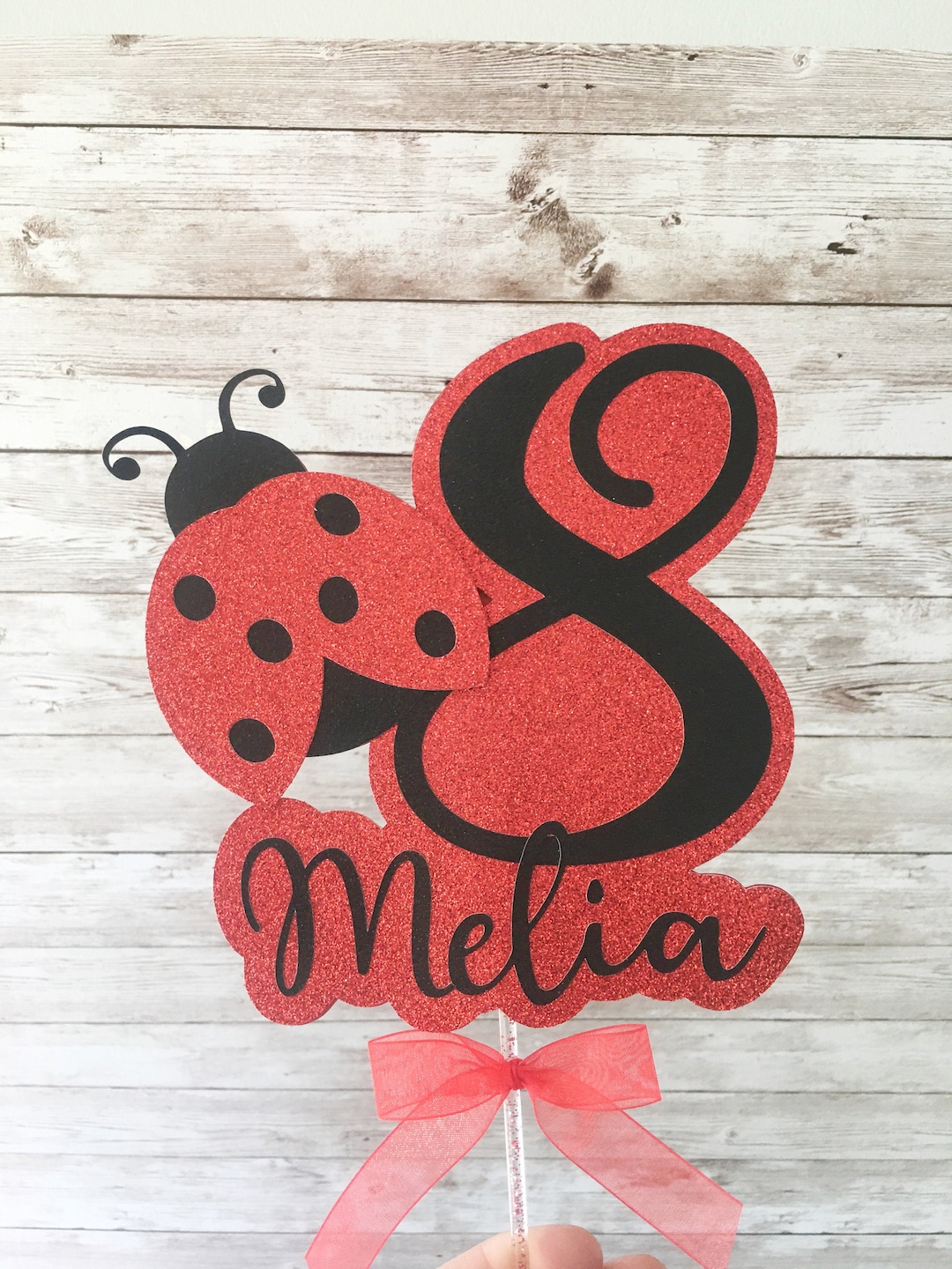 Handmade Glitter Ladybug Cake Topper: Personalized Birthday Party Decor ...