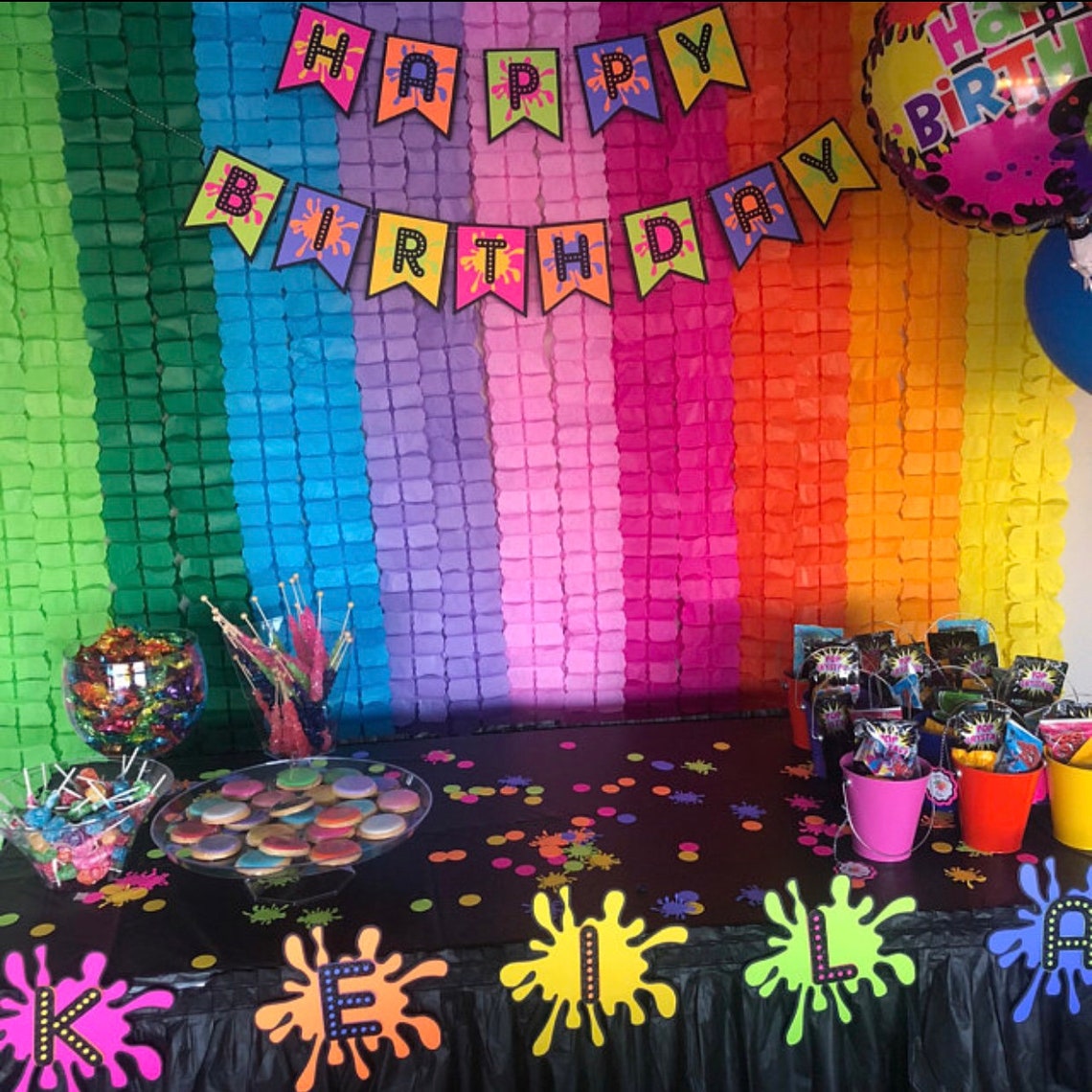 Neon Glow Party Banner Slime Party Decorations Paint Party - Etsy