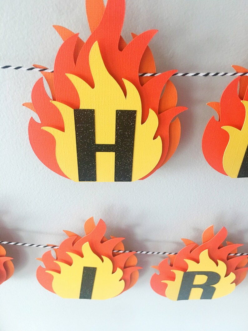 Fire Happy Birthday Banner, Fire Flames Banner, Perfect for Fireman ...