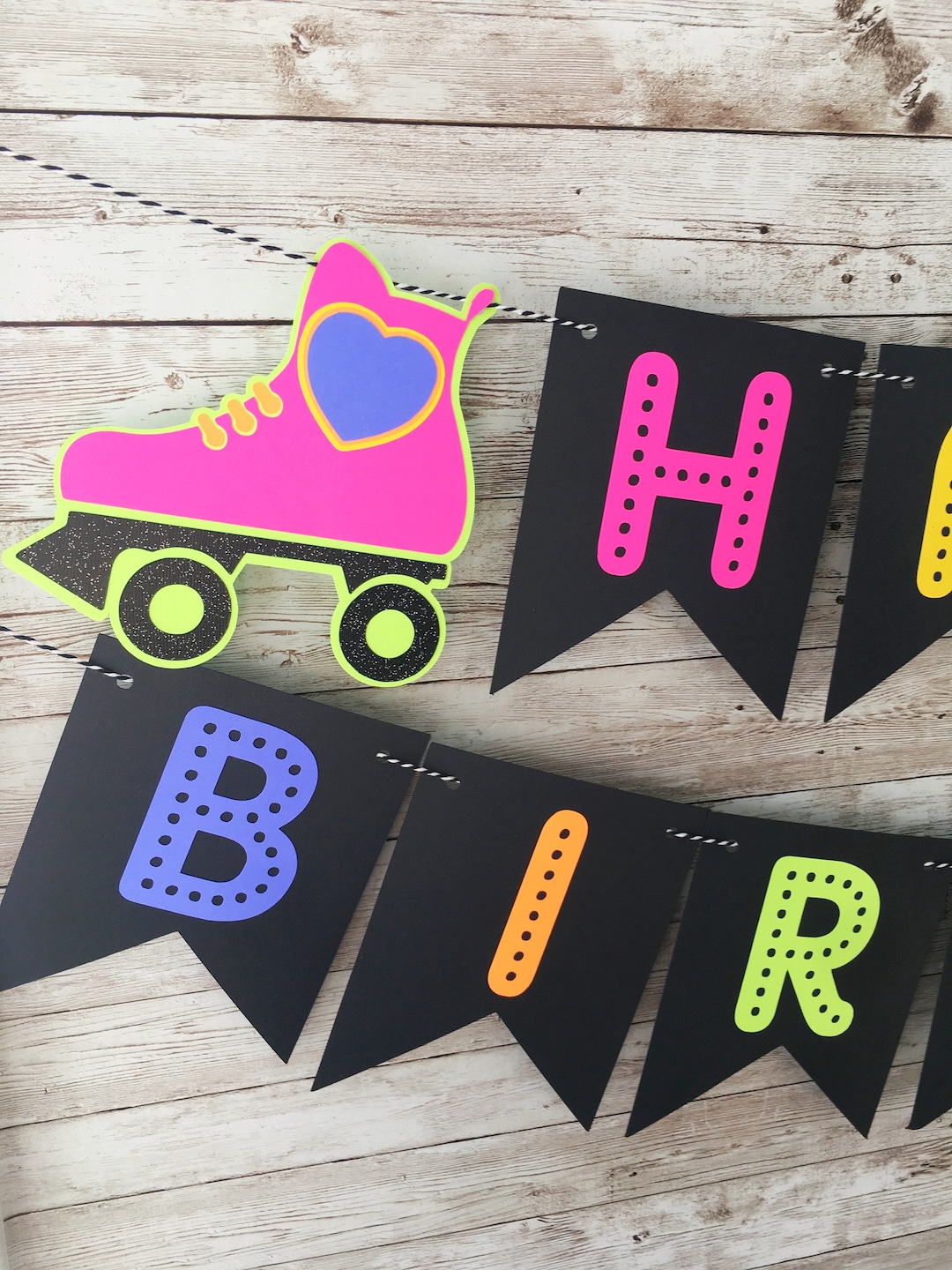 Roller Skate Birthday Banner, Roller Skating Party Decorations, Neon ...