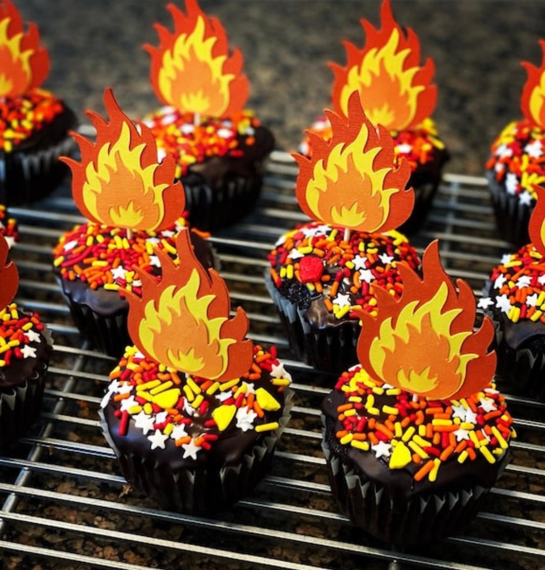 Fire Cupcake Toppers for Firetruck Birthday Party, Fireman Party ...