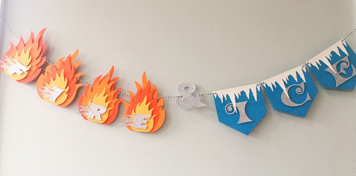 Fire & Ice Banner, Fire Flames Banner, Frozen Party Banner - Etsy