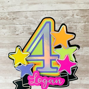 Neon Glow Party Cake Topper, Slime Party Decorations, Paint Party Cake ...