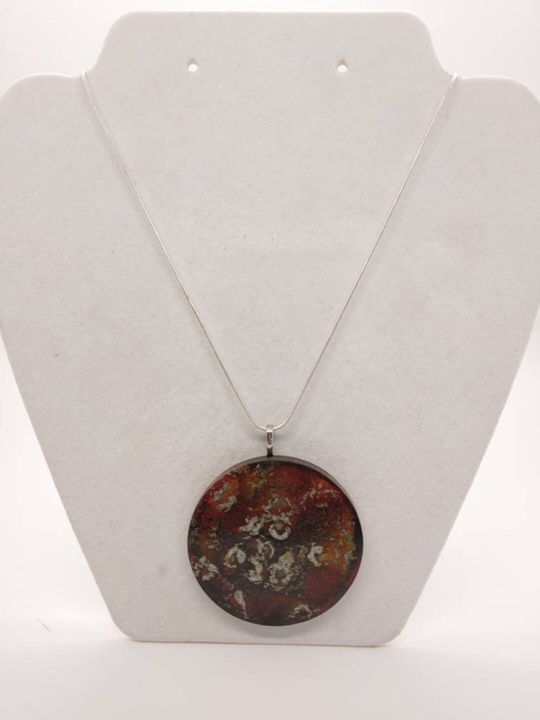 Necklace Round Red Silver and Green Resin - Etsy