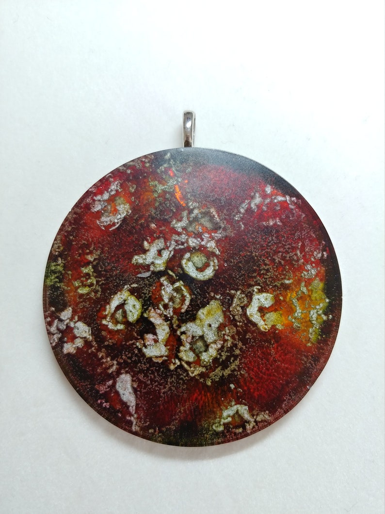 Necklace Round Red Silver and Green Resin - Etsy