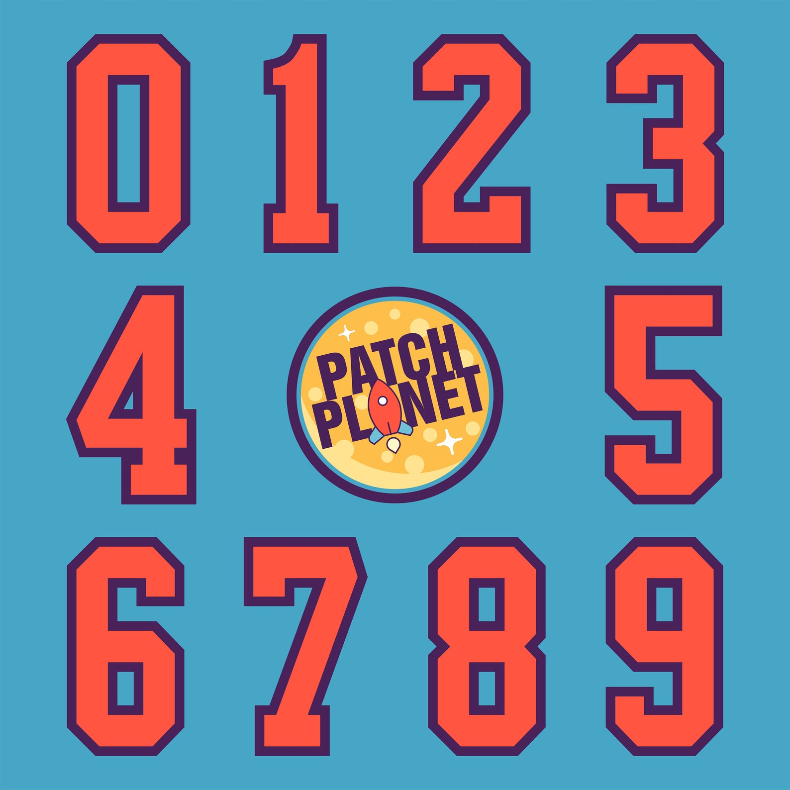 Varsity Font Sports Number - 2 Inch Twill Patch With Embroidered Edge ...