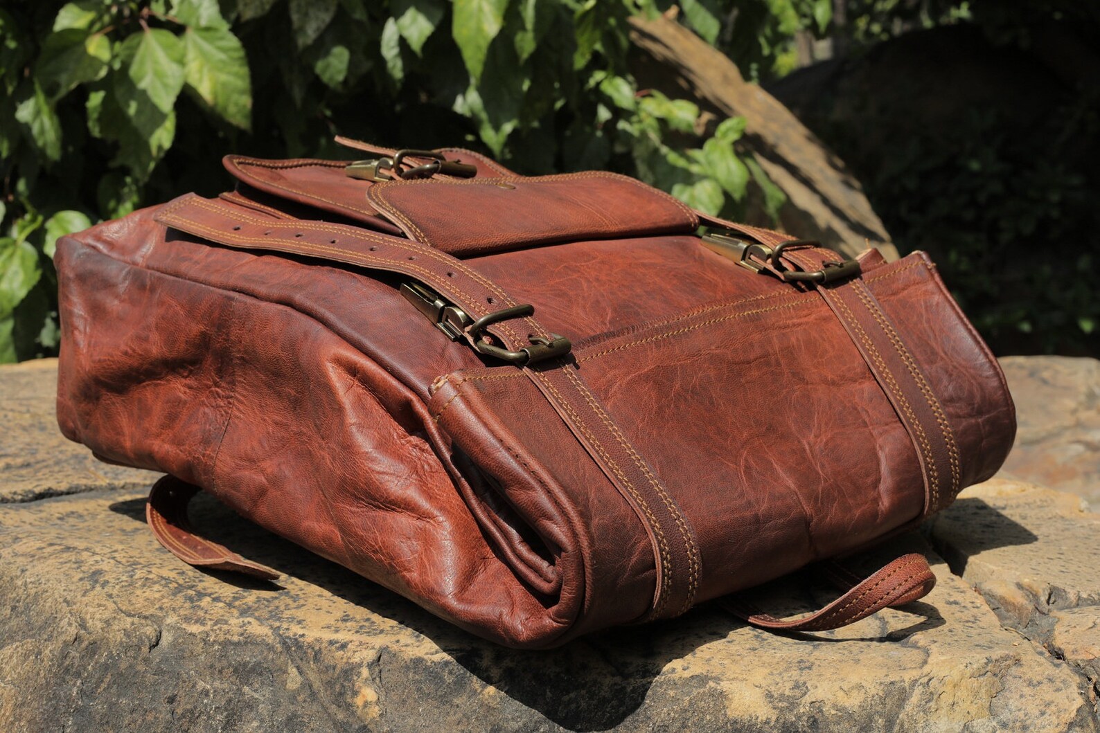 Genuine Brown Leather Backpack Leather Roll-on Bag Brown | Etsy