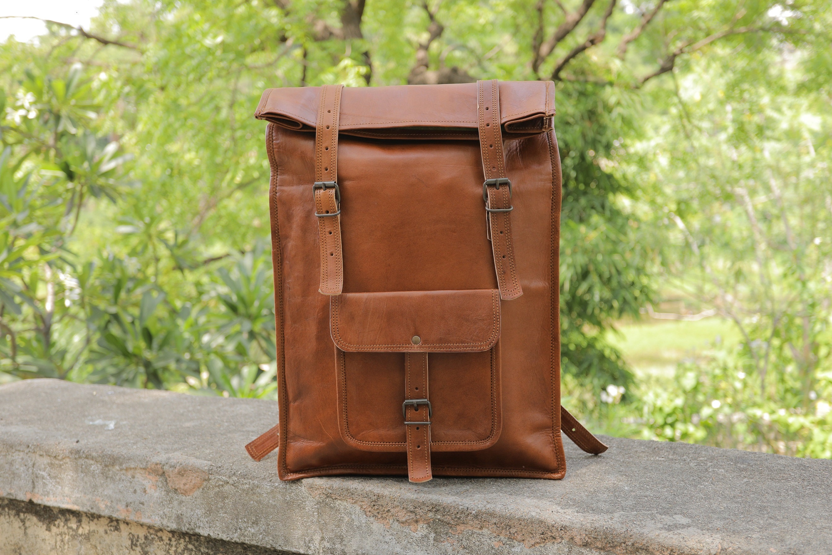 Brown Leather Backpack Genuine Leather Large Backpack - Etsy