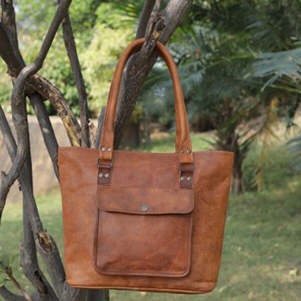 Brown Leather Tote - Etsy