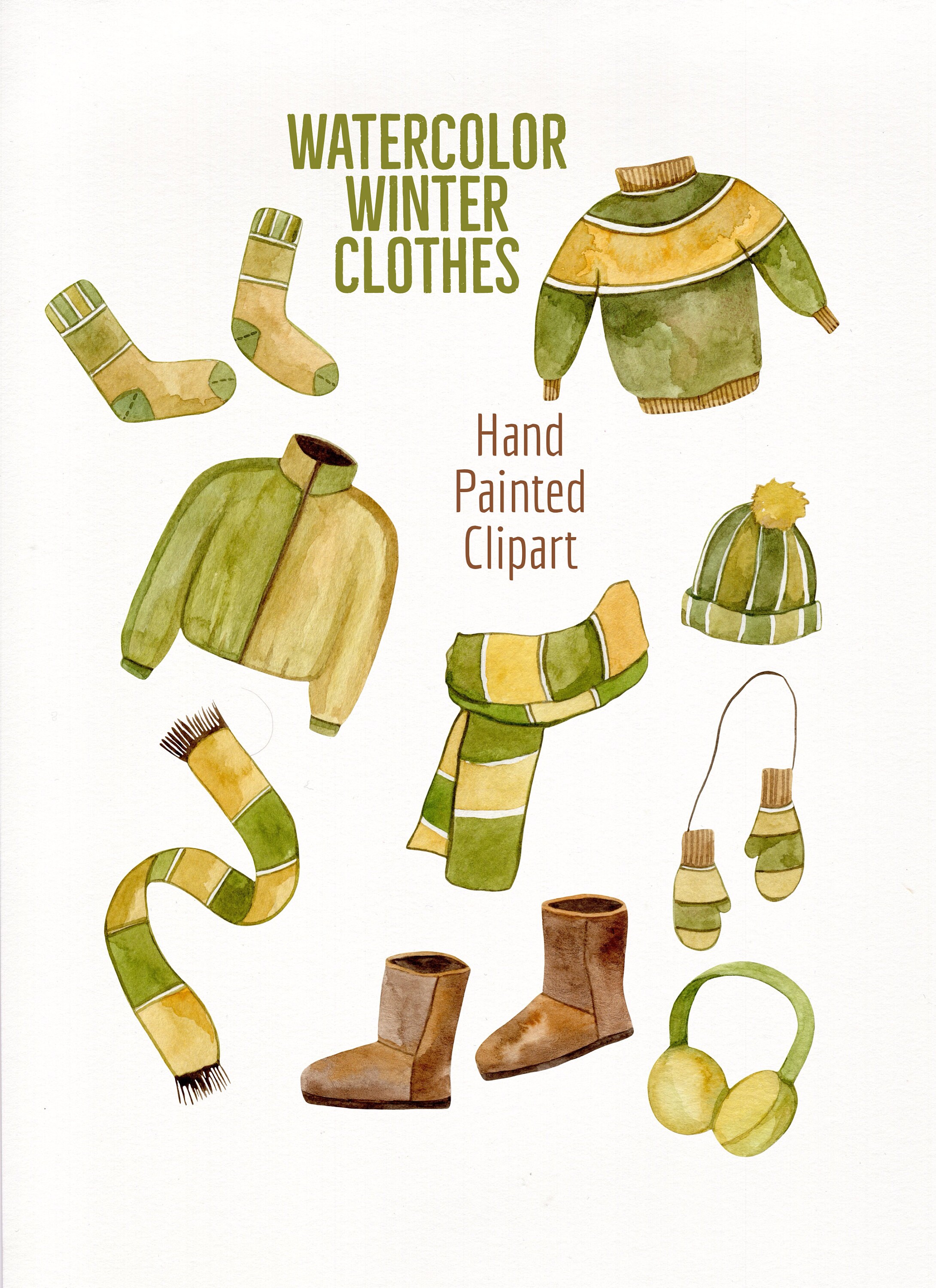 Watercolor Winter Clothes- Hand Painted Clipart Set- Png-instant ...