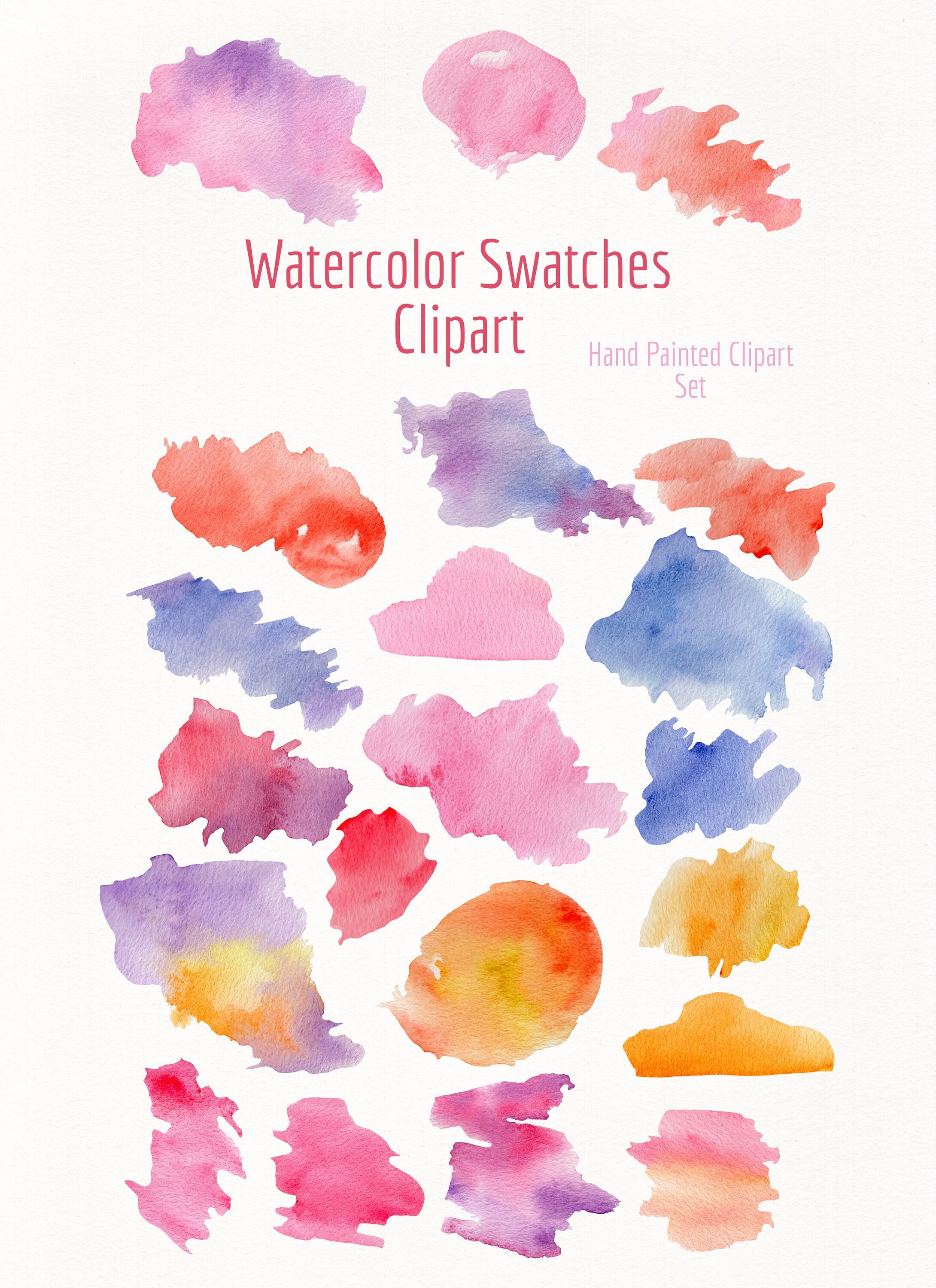 Watercolor Swatches Clipart- Hand Painted Swatches- Watercolor Washes ...