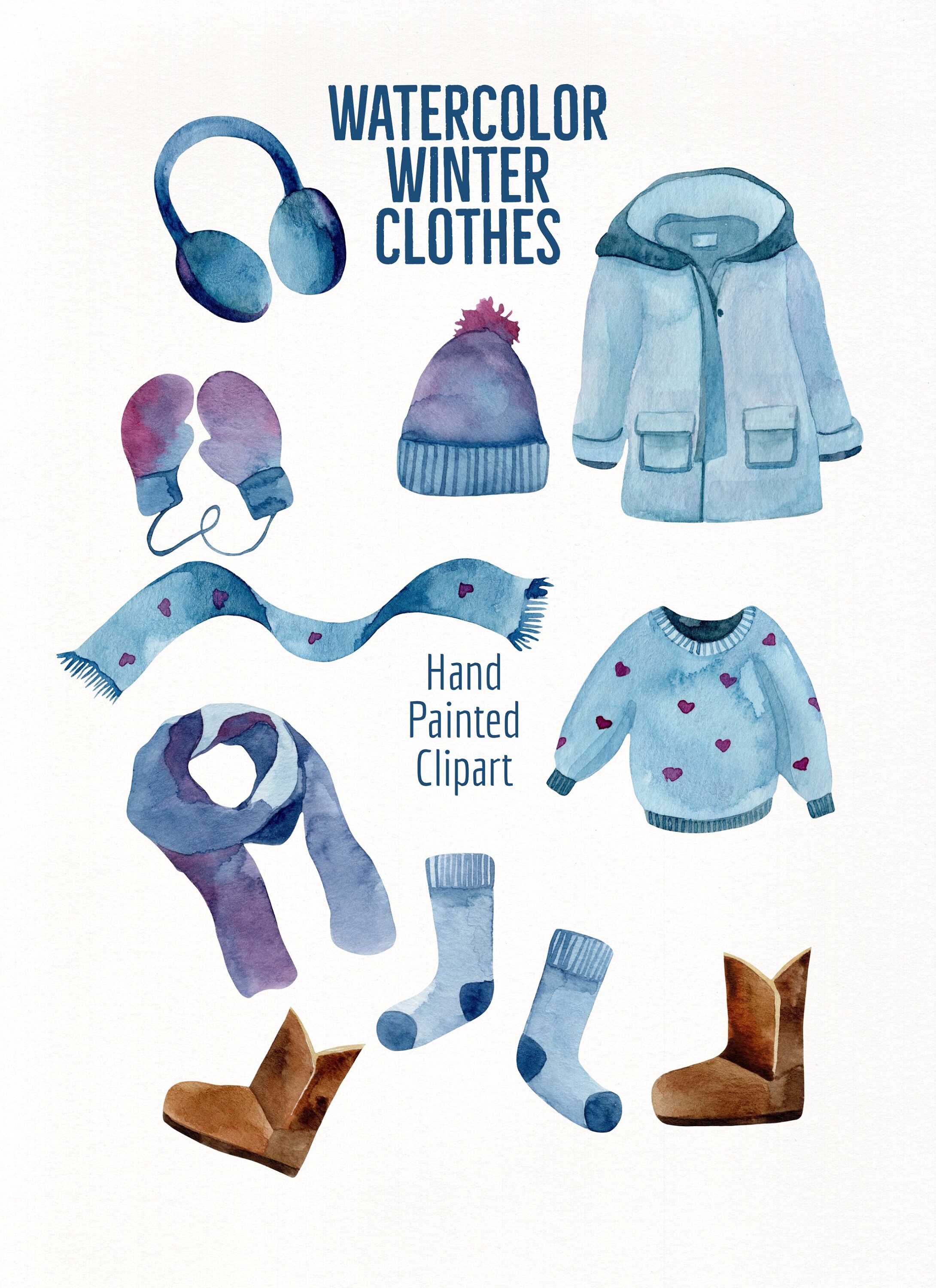 Watercolor Winter Clothes- Hand Painted Clipart Set- Socks- Boots ...