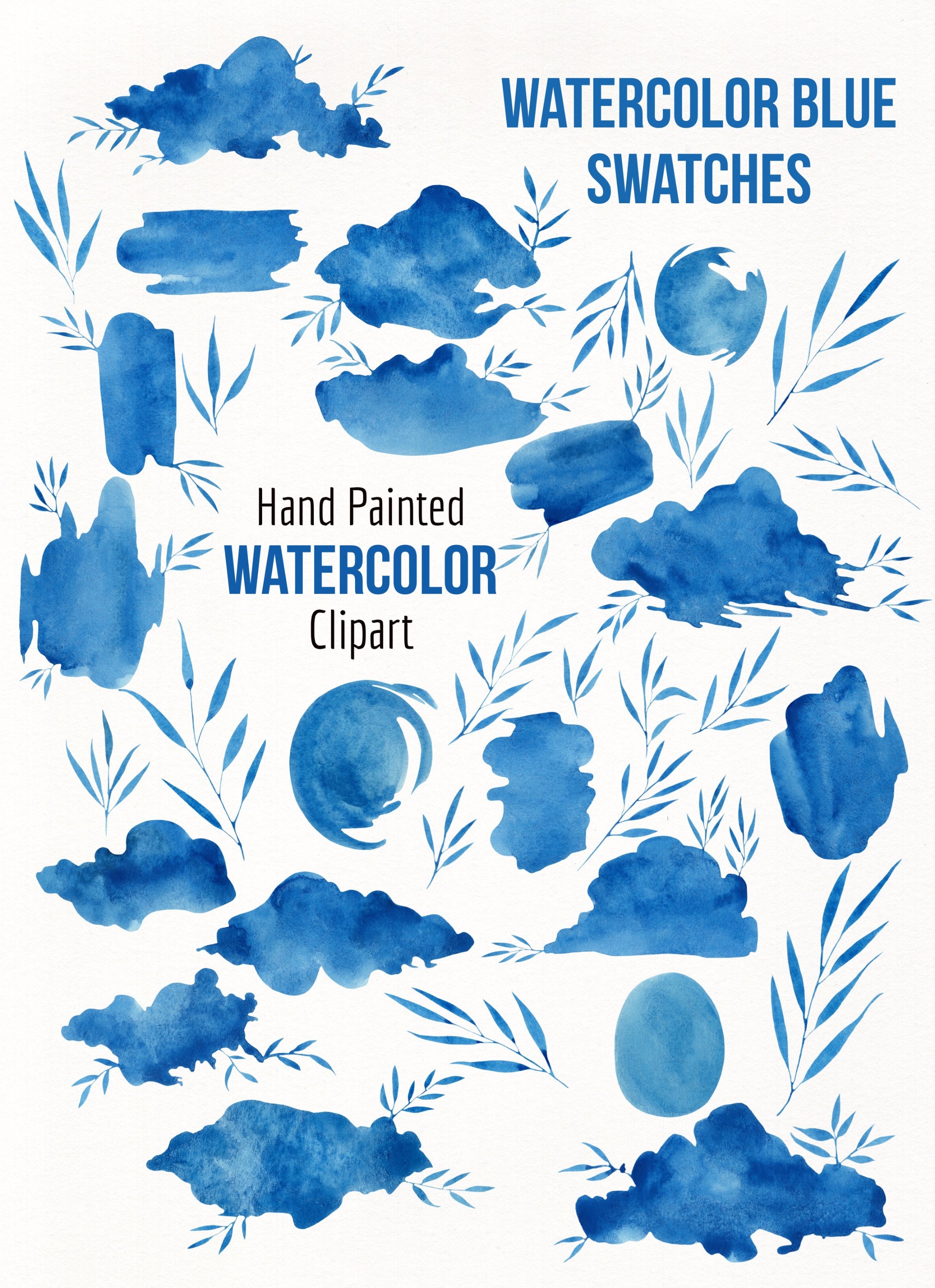 Watercolor Blue Swatches Brush Strokes Blue Swatches - Etsy