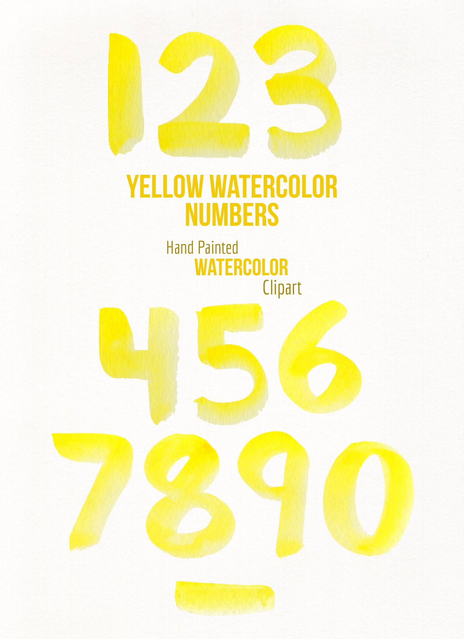 Watercolor Numbers Clipart- Yellow Numbers - Numbers Clipart- Numbers ...