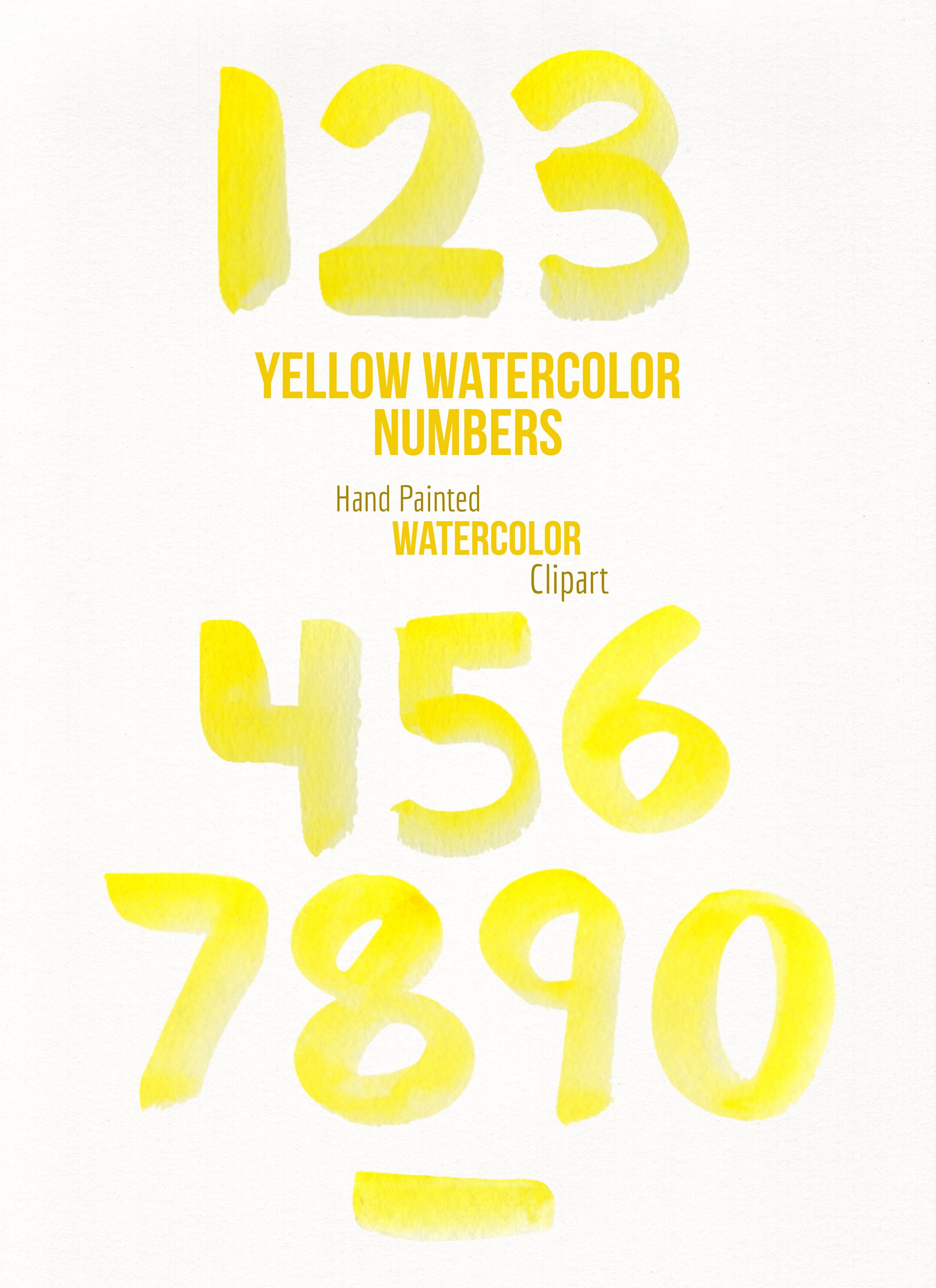 Watercolor Numbers Clipart- Yellow Numbers - Numbers Clipart- Numbers ...