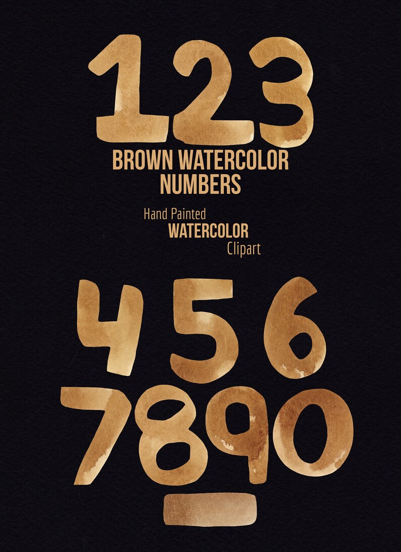 Brown Watercolor Numbers Clipart- Hand Painted Watercolor Graphics ...