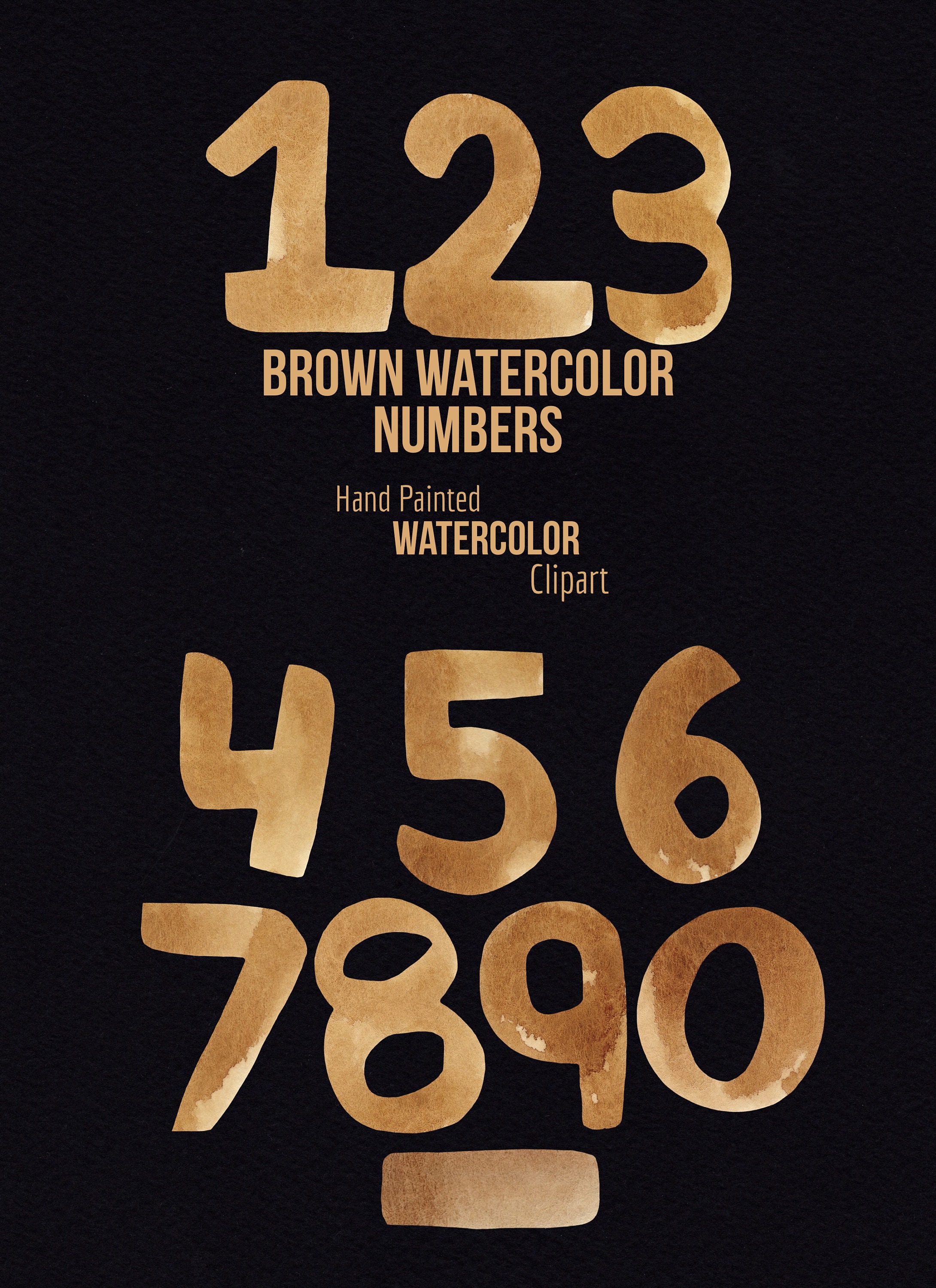 Brown Watercolor Numbers Clipart- Hand Painted Watercolor Graphics ...