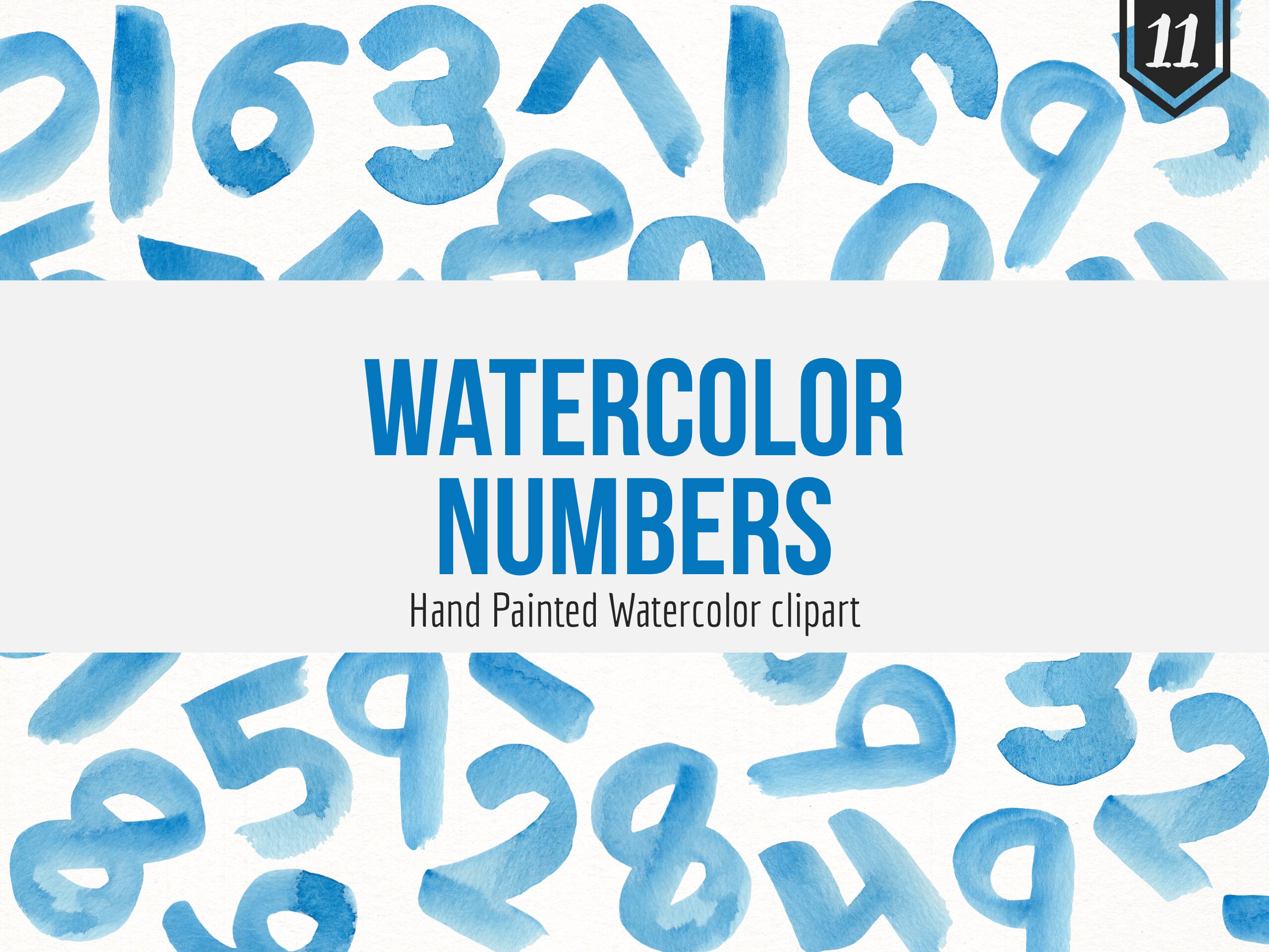 Hand Painted Blue Watercolor Numbers Numbers Clipart Kids - Etsy