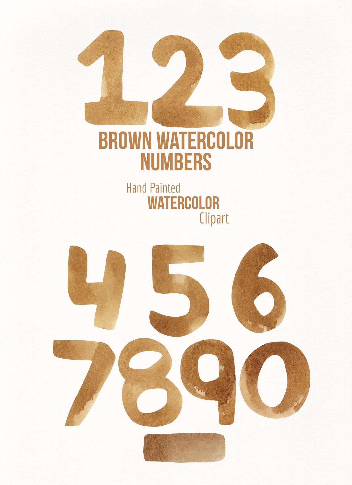Brown Watercolor Numbers Clipart- Hand Painted Watercolor Graphics ...