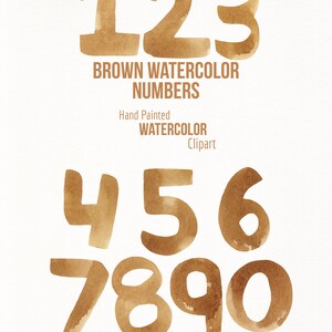Brown Watercolor Numbers Clipart- Hand Painted Watercolor Graphics ...