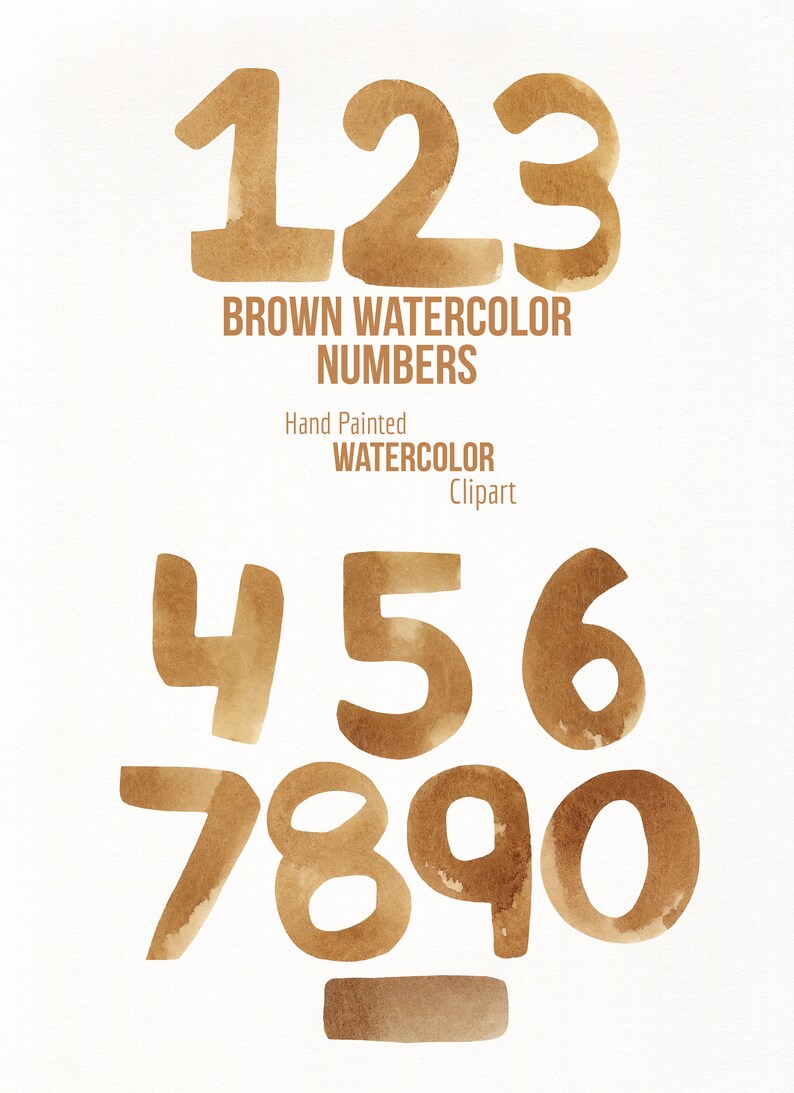 Brown Watercolor Numbers Clipart- Hand Painted Watercolor Graphics ...