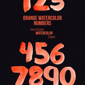 Orange Watercolor Numbers Clipart- Hand Painted Watercolor Graphics ...