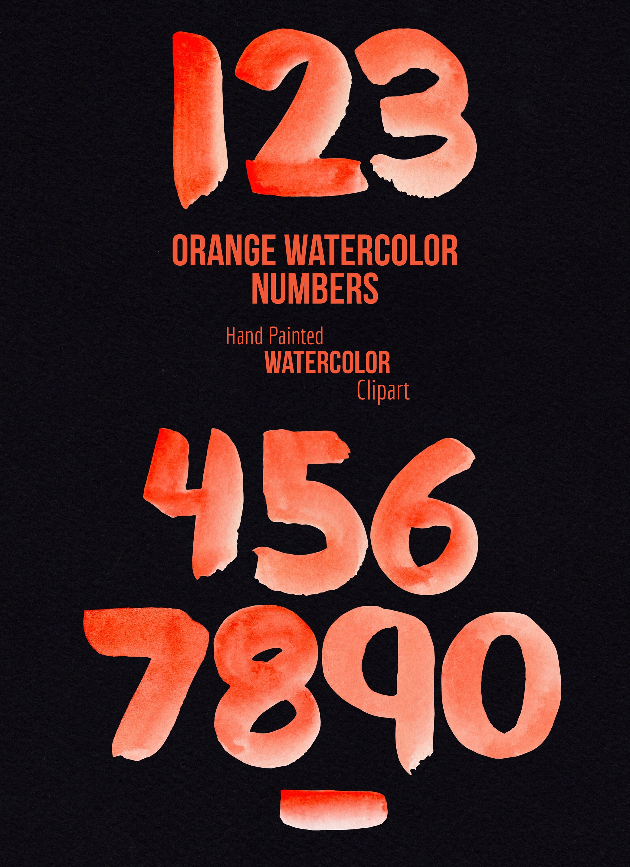 Orange Watercolor Numbers Clipart- Hand Painted Watercolor Graphics ...