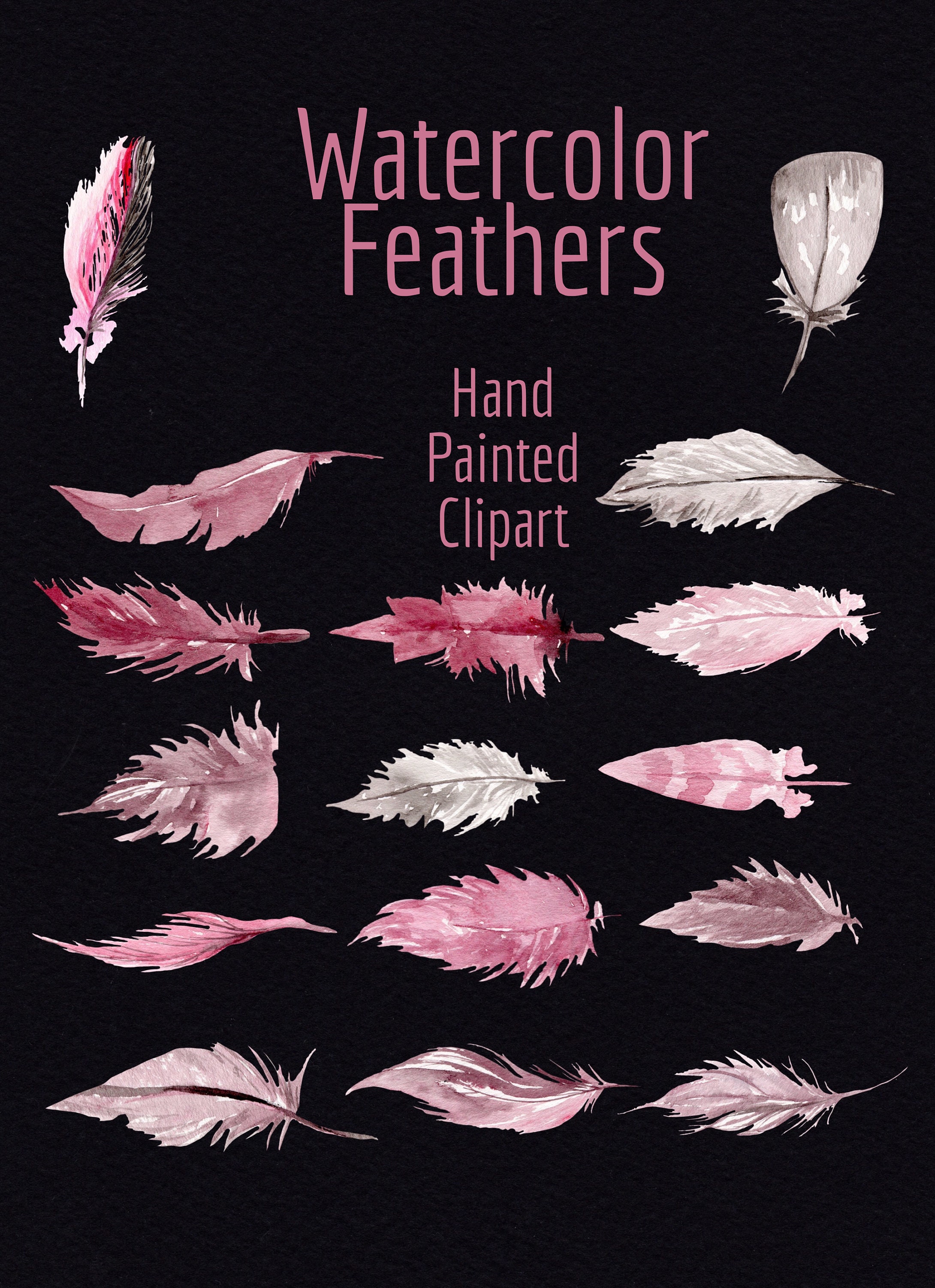 Watercolor Feathers Clipart- Hand Painted Feathers- Feather Graphics ...