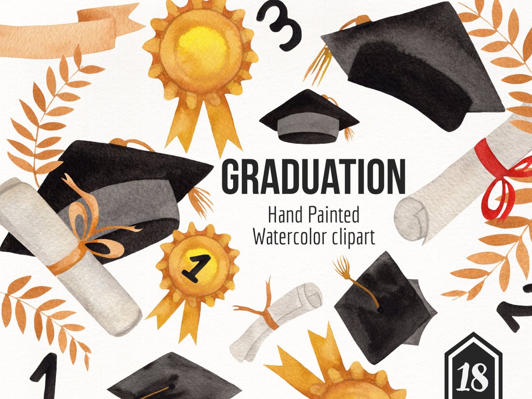 Watercolor Graduation Clipart- Hand Painted Graduation Clipart ...