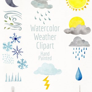 Watercolor Weather Clipart- Hand Painted Weather Clipart- Climate ...
