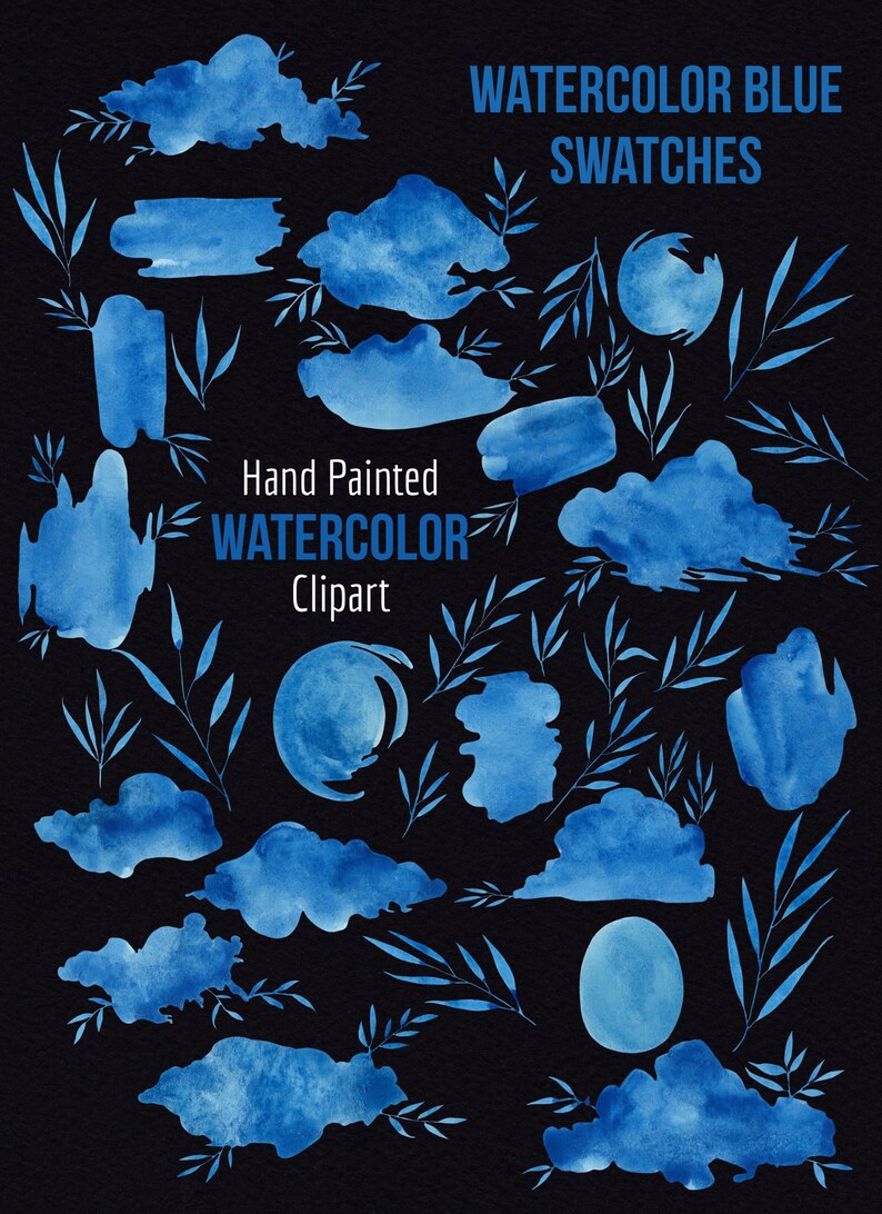 Watercolor Blue Swatches Brush Strokes Blue Swatches | Etsy