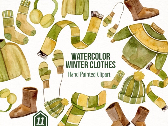 Watercolor Winter Clothes Hand Painted Clipart Set | Etsy