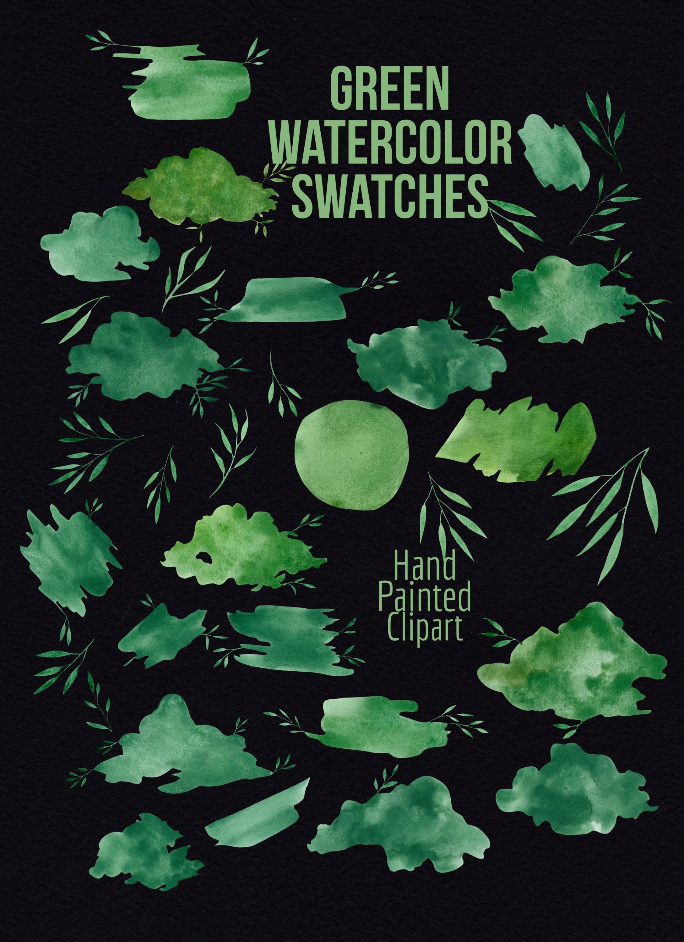 Watercolor Green Swatches- Watercolor Green Swatches- Watercolor Washes ...