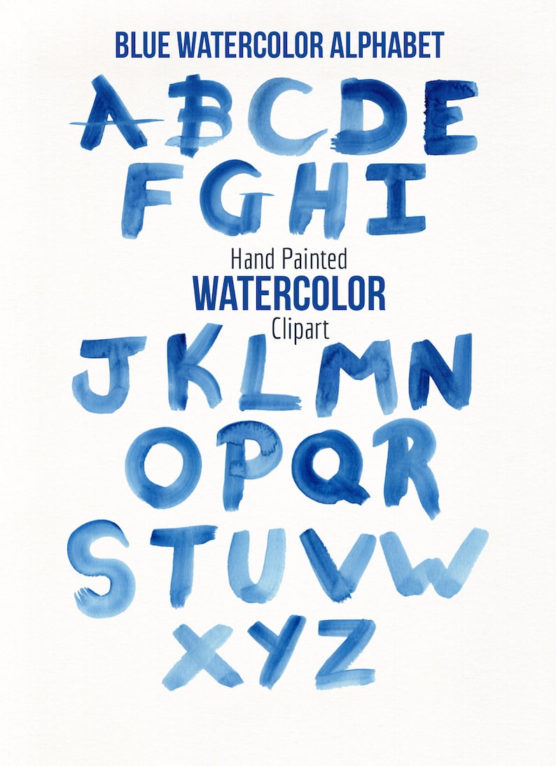 Blue Watercolor Alphabet Letters- Hand Painted Alphabet Clipart ...