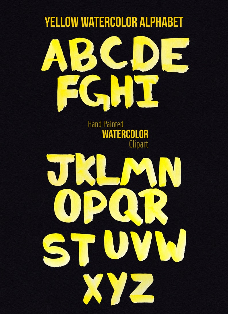 Watercolor Yellow PNG Alphabet Letters Clipart Set- Hand Painted Kids ...