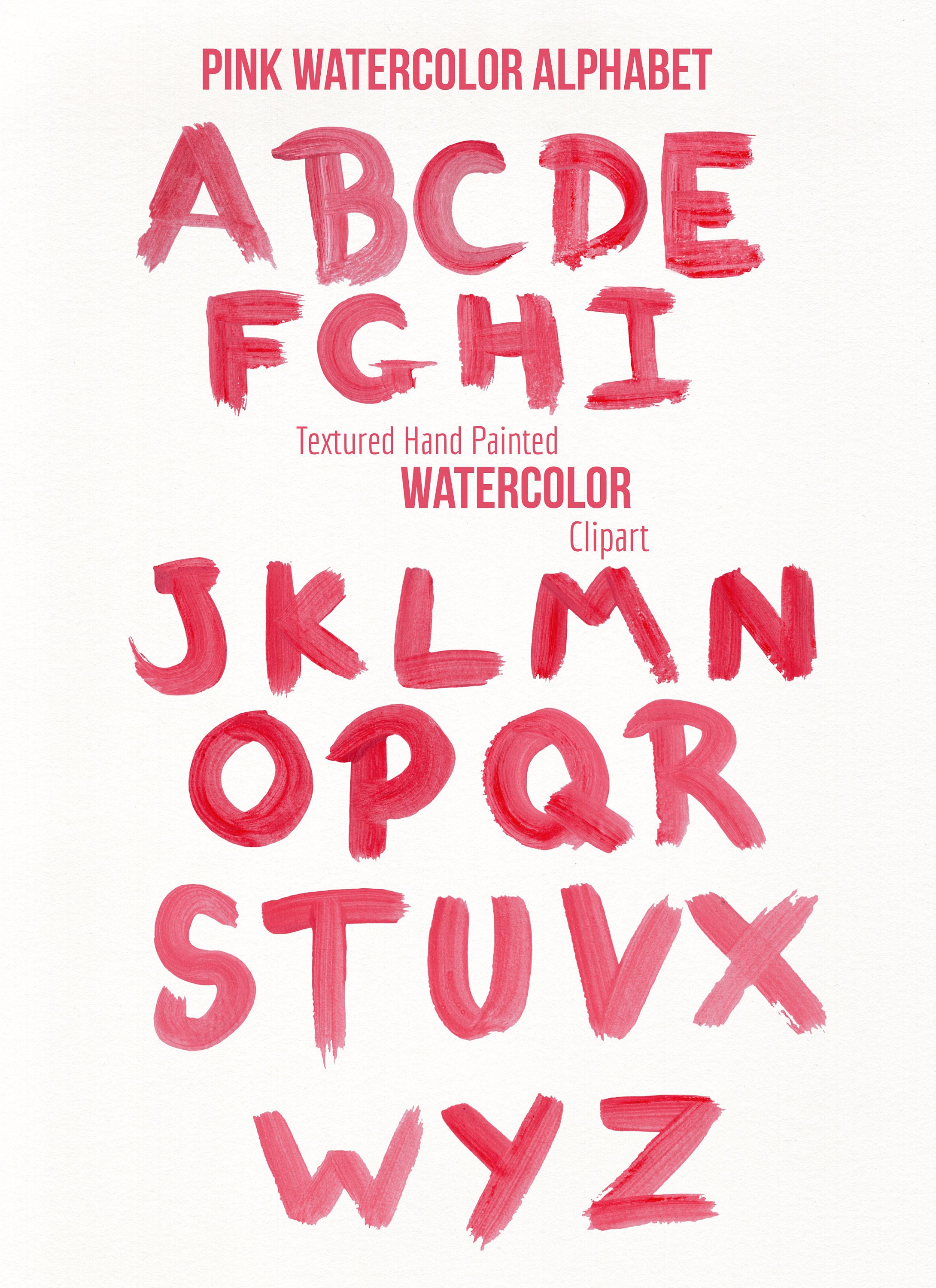Pink Watercolor Alphabet Letters Clipart- Hand Painted Alphabet Clipart ...