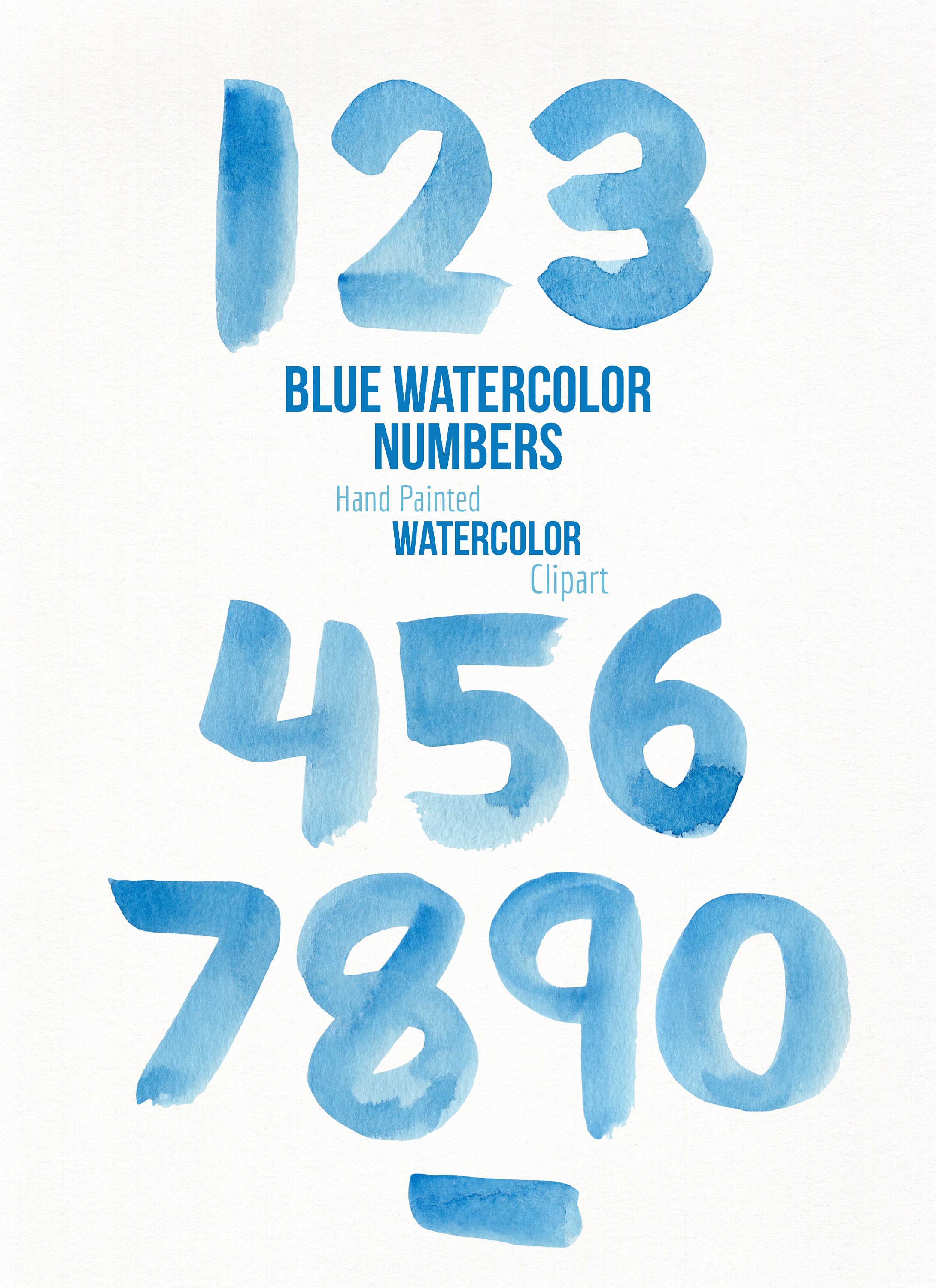 Hand Painted Blue Watercolor Numbers Numbers Clipart Kids - Etsy