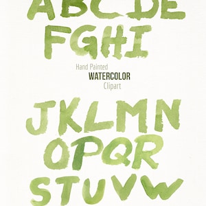 Watercolor Alphabet Clipart- ABC Clipart- Green Letters Clipart ...