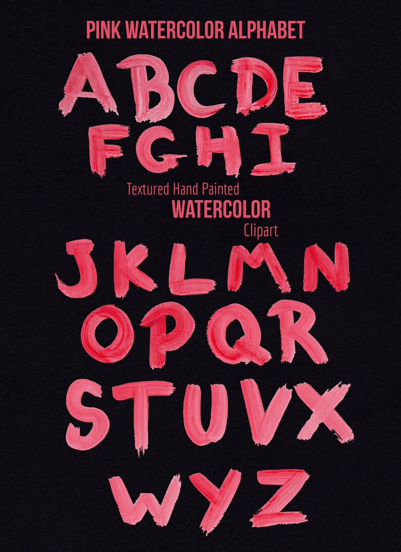 Pink Watercolor Alphabet Letters Clipart- Hand Painted Alphabet Clipart ...