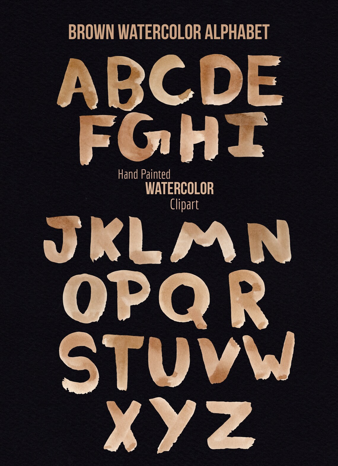 Hand Painted Brown Watercolor Alphabet Letters- Hand Painted Alphabet ...