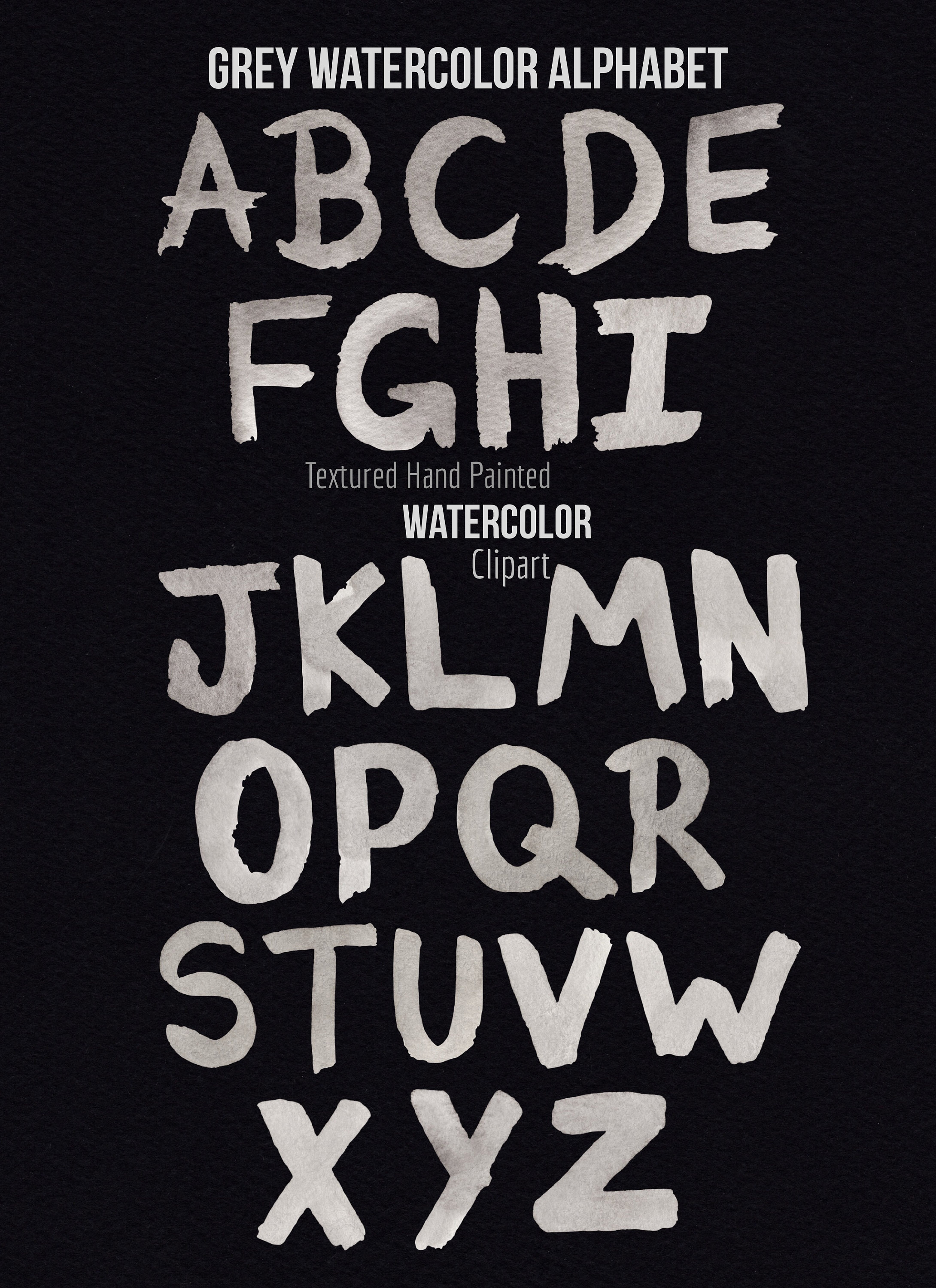 Grey Watercolor Alphabet Letters- Hand Painted Alphabet Clipart ...