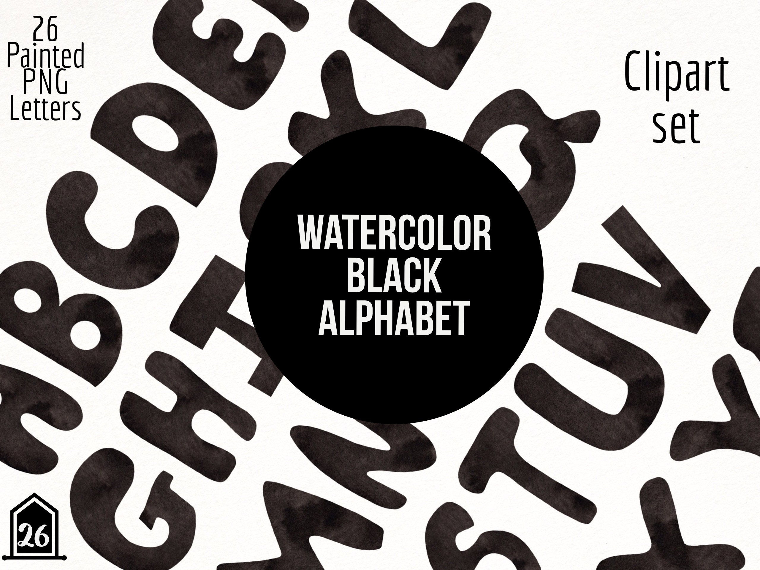 Watercolor Alphabet Clipart Black Letters Clipart Alphabet PNG Letters ...
