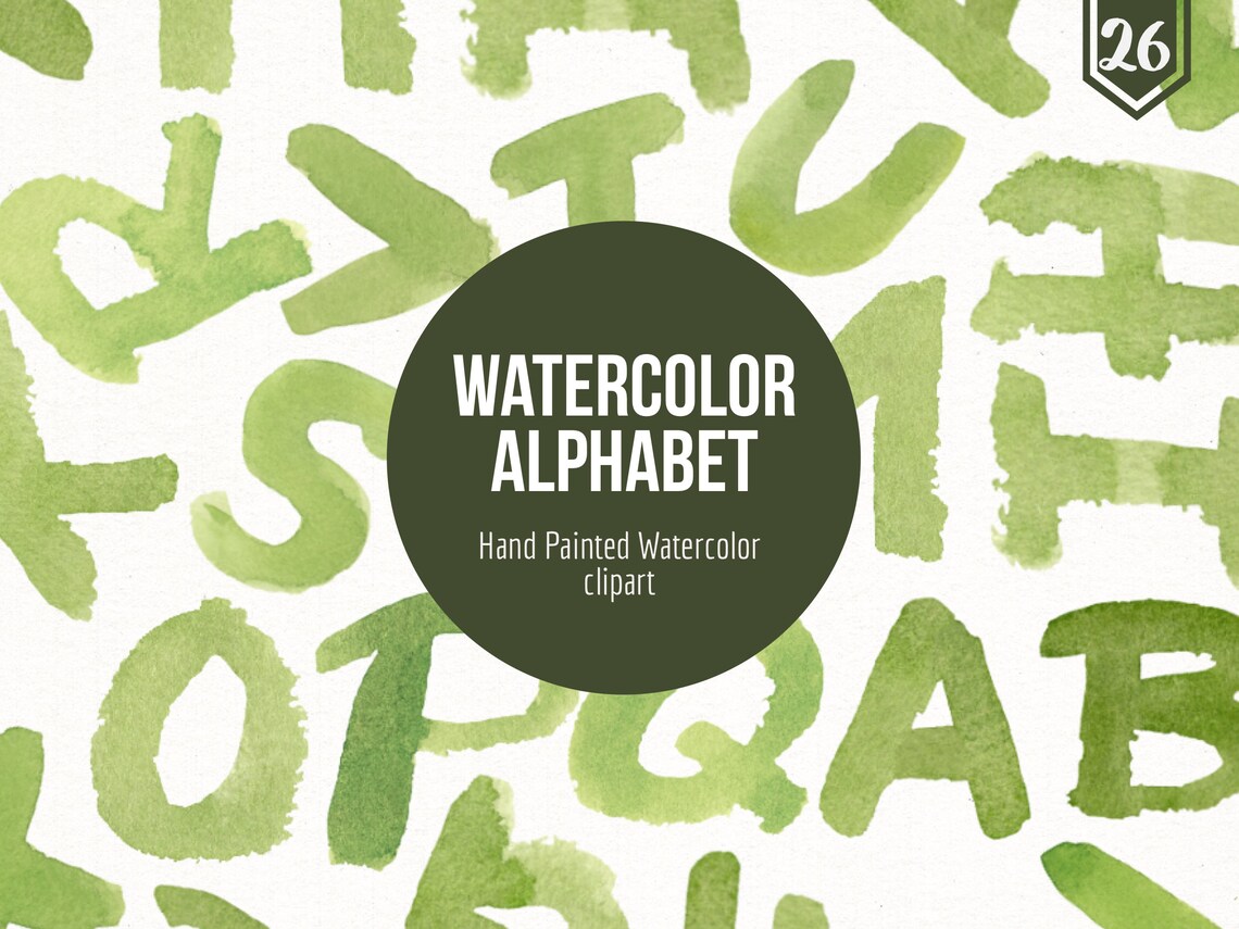 Watercolor Alphabet Clipart- ABC Clipart- Green Letters Clipart ...