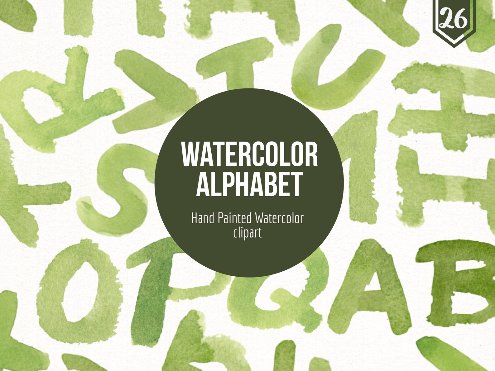 Watercolor Alphabet Clipart- ABC Clipart- Green Letters Clipart ...