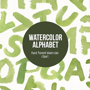 Watercolor Alphabet Clipart- ABC Clipart- Green Letters Clipart ...