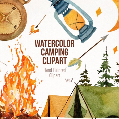 Watercolor Camping Clipart PNG Instant Download Tent - Etsy