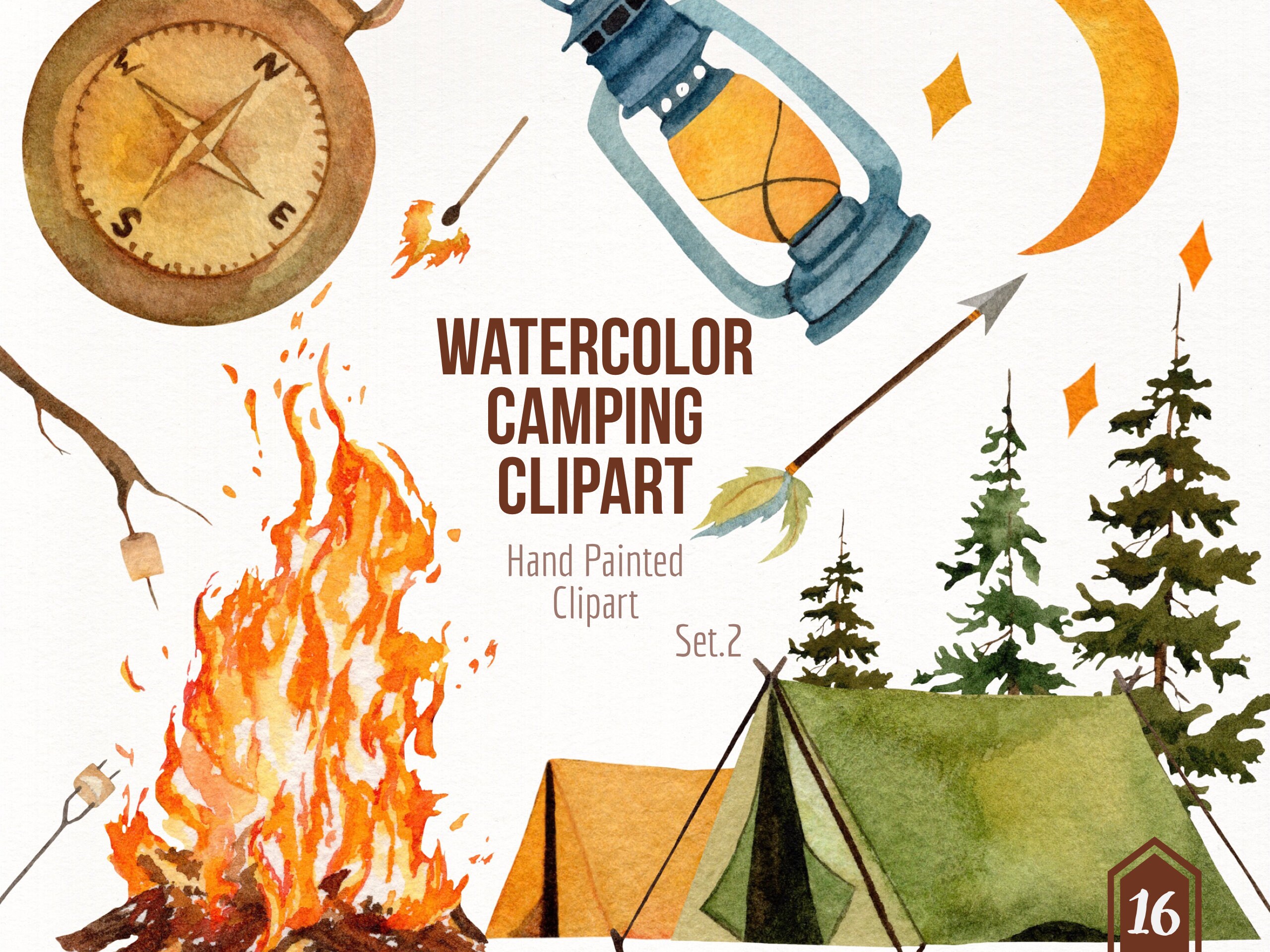 Watercolor Camping Clipart- Hand Painted Clipart Set- Camping Graphics ...